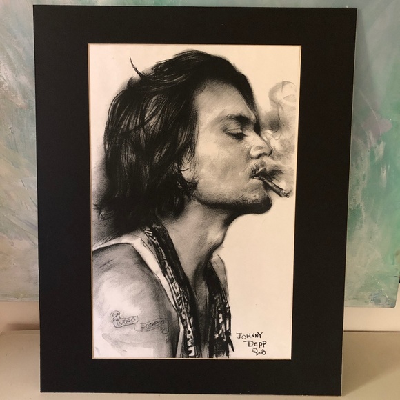 Art | 208 Original Johnny Depp Charcoal Portrait | Poshmark